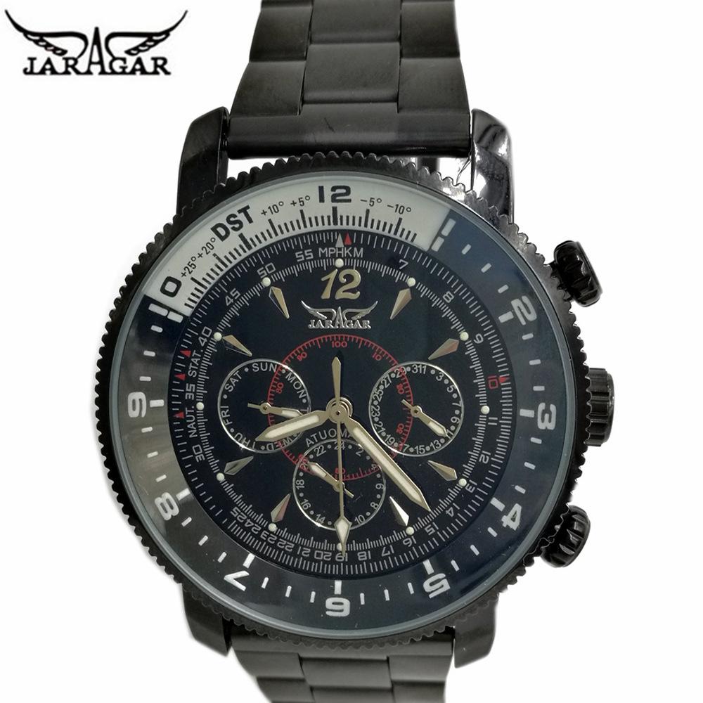 Cheap JARAGAR all-black steel band watch date week 24 hours 6-pin men's ...
