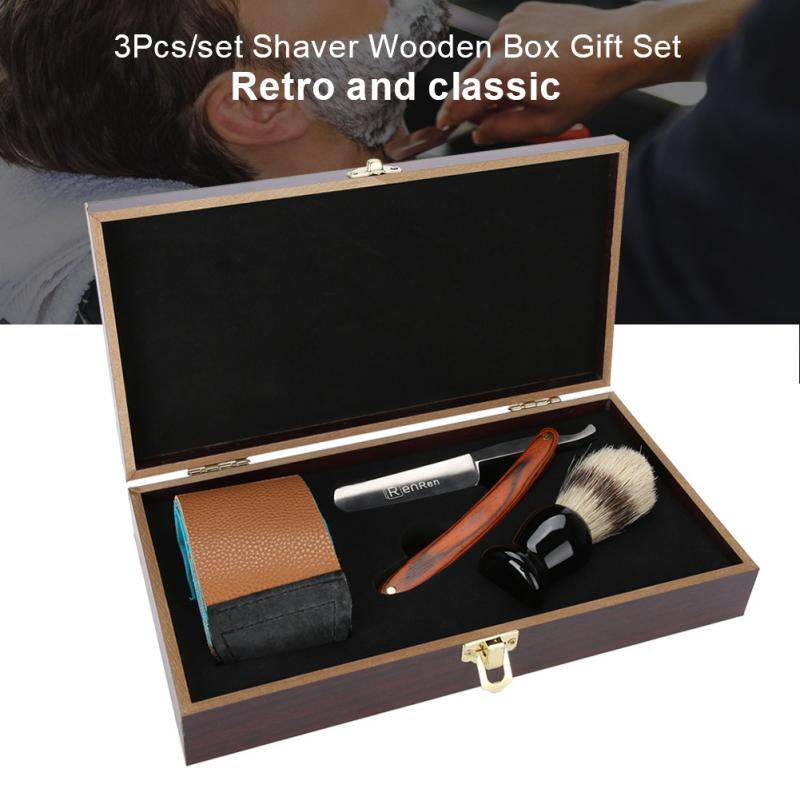 Buy Barber Shaving Kit Set Straight Razor Shaving Brush Strop Wooden ...