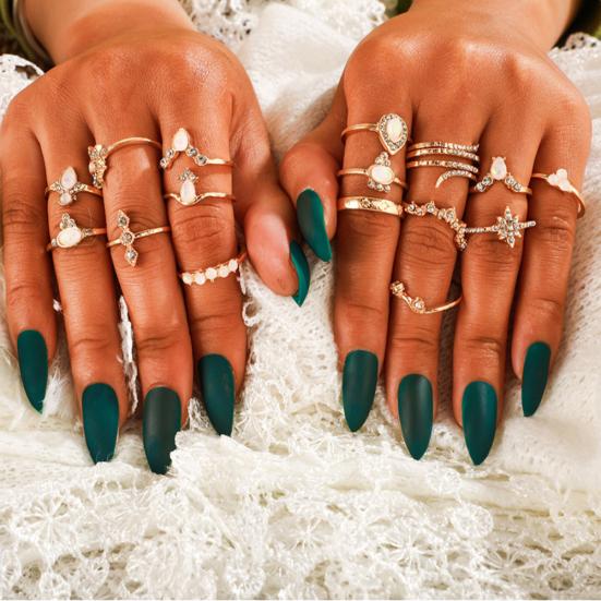Satın alın 17Pcs/Set Bohemian Women Rhinestone Inlaid Flower Finger ...