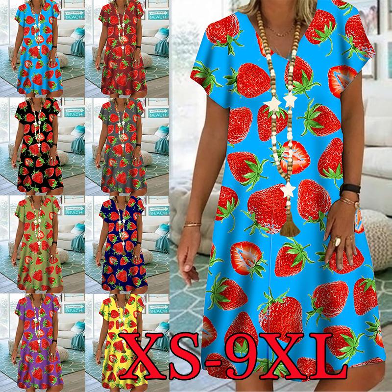 Buy Women's V-Neck Fashion Loose Dress Summer New Print Dress Plus Size ...