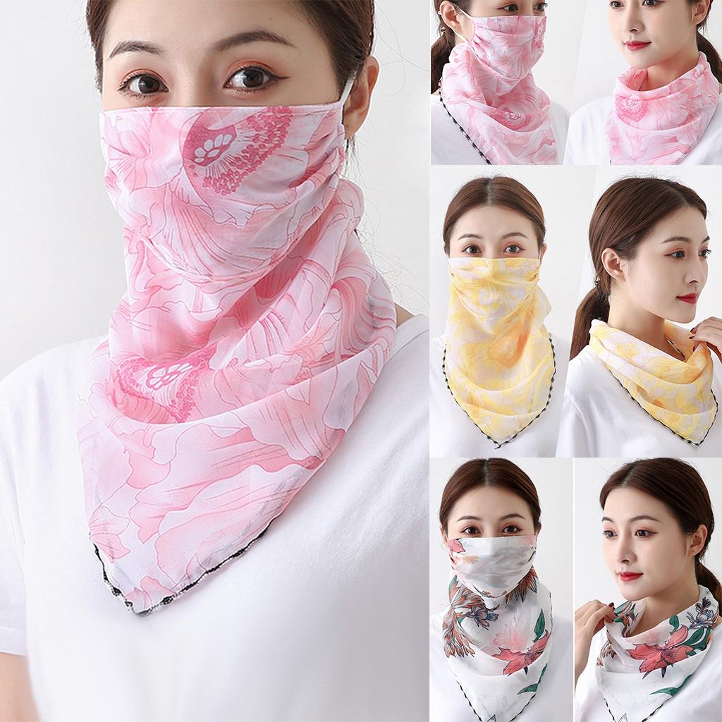Buy 2PC Women Chiffon Dustproof Sunscreen Printing Covered Face Scarf ...