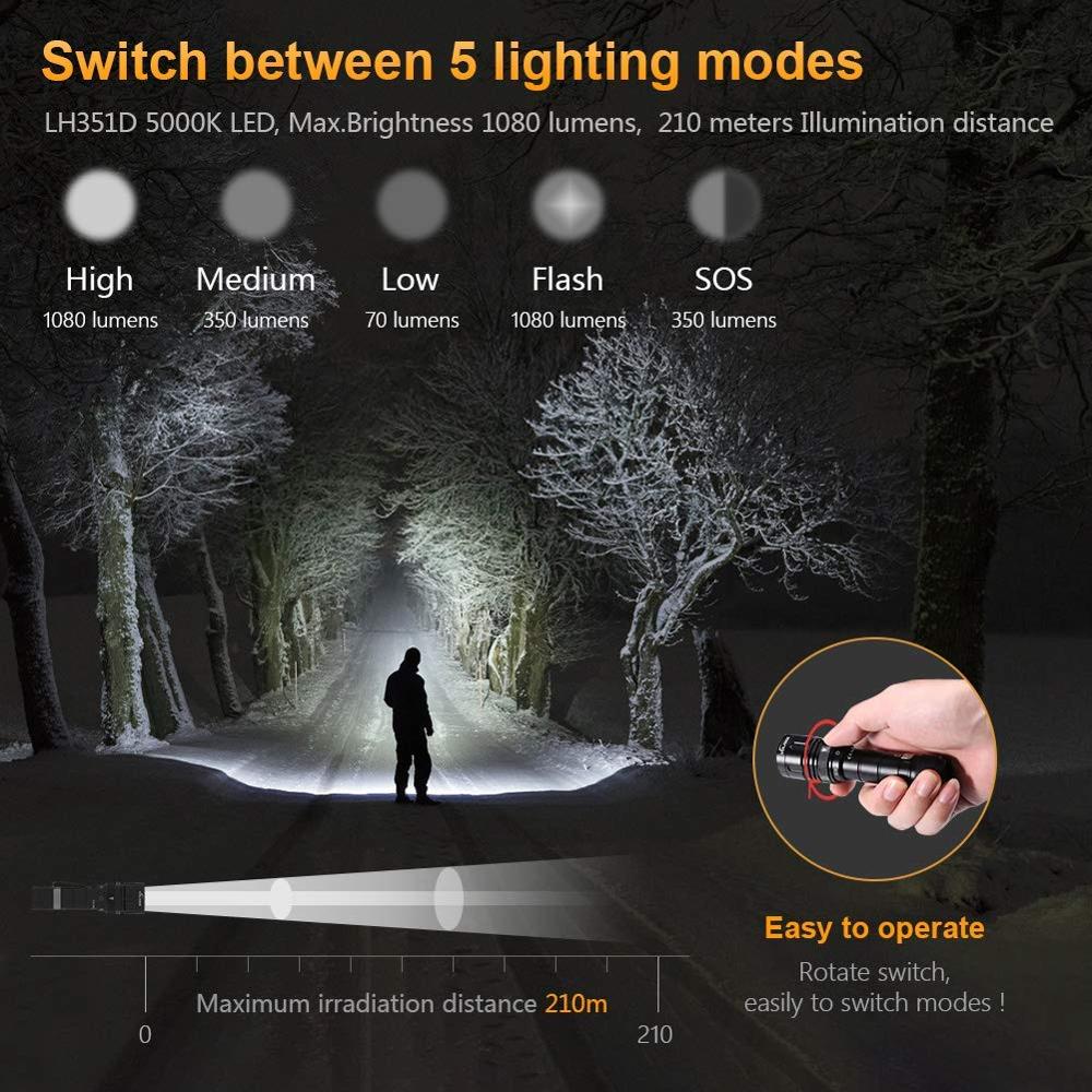 Buy DF10 Diving Light 18650 LED Flashlight Compact 1080lm LH351D 1080lm ...