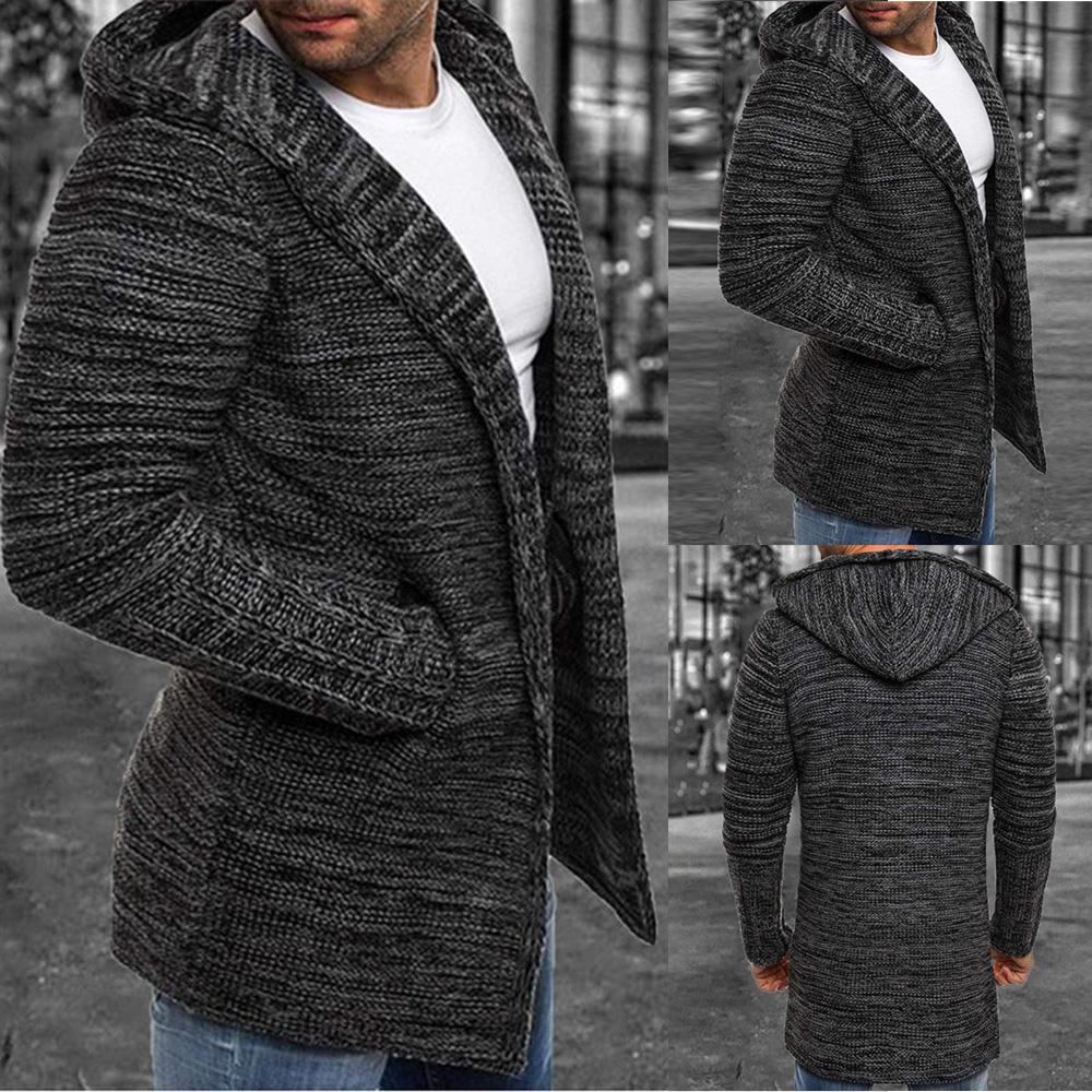 Buy Mens Thicken Long Hooded Cardigan Open Front Winter Jacket Warm ...