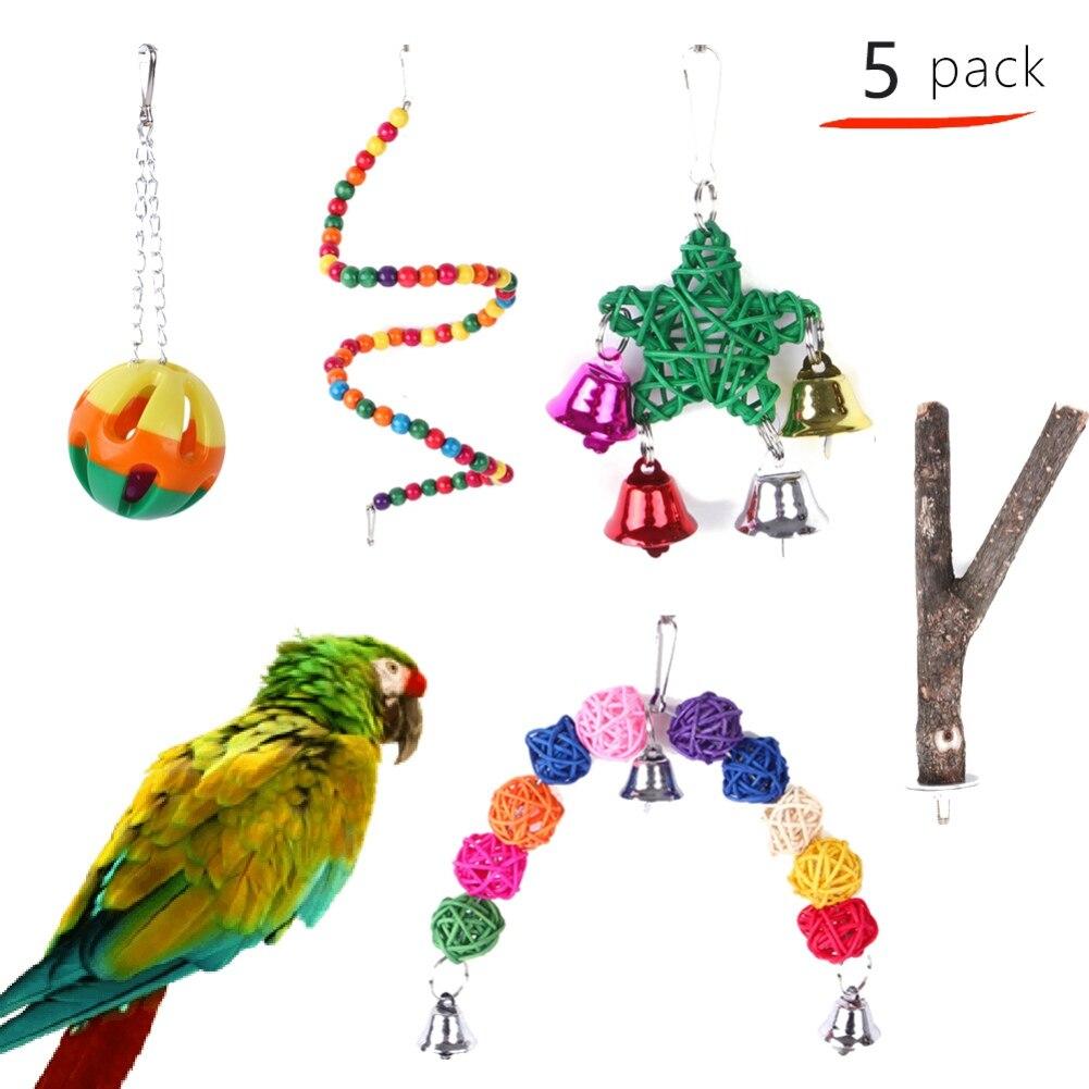 Bird Toy Set Cage Hanging Swing Rainbow Bridge Carrot Standing Pole Pet ...