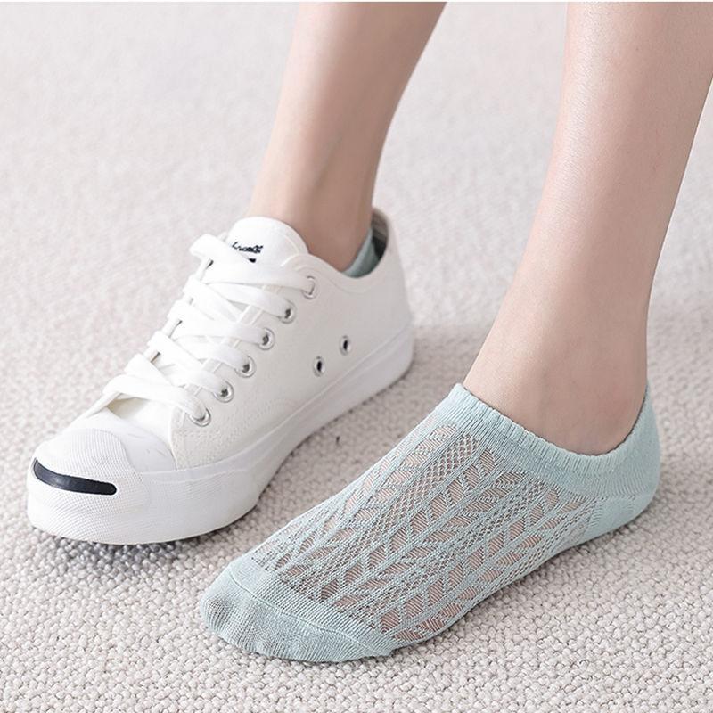 Buy 5 Pairs Fashion Summer Women's Solid Color Mesh Socks Ultra Thin ...