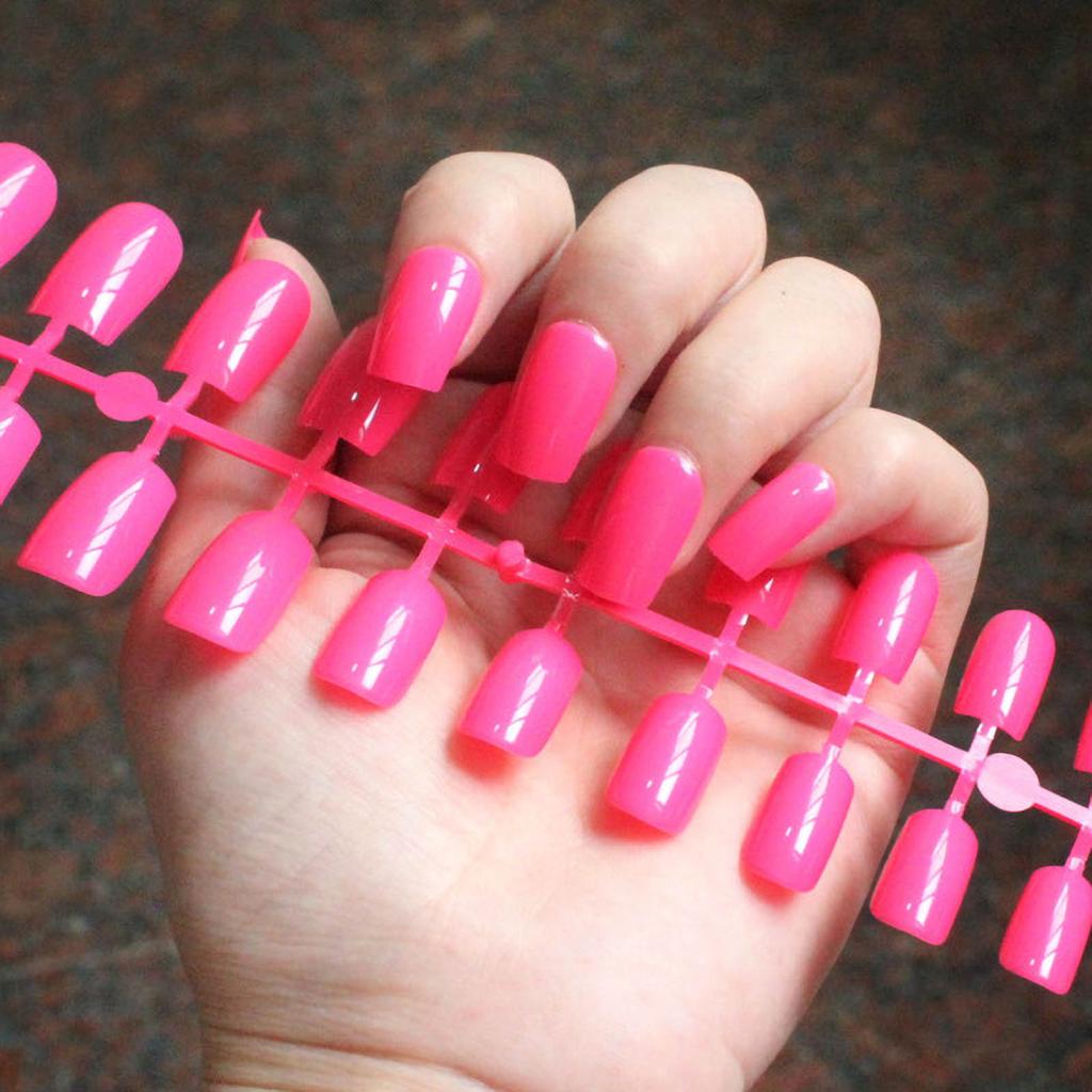 Buy Long Nails Fake Nail Patch Rectangular Solid Color Nail Art 24PC at ...