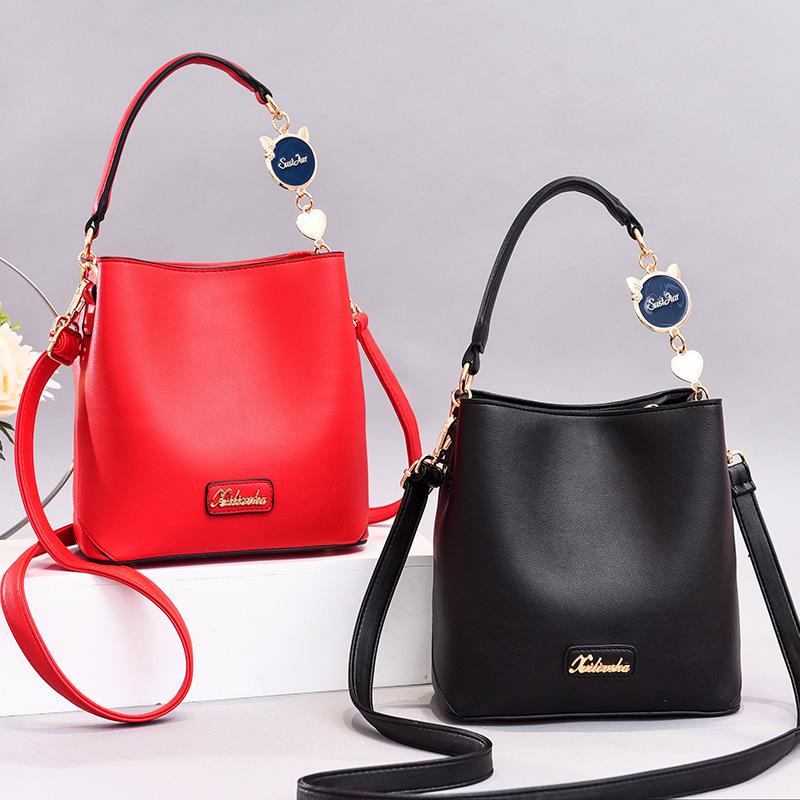 Cheap Women's Fashion Bucket Bag Solid Handbag Large Capacity Sling Bag ...