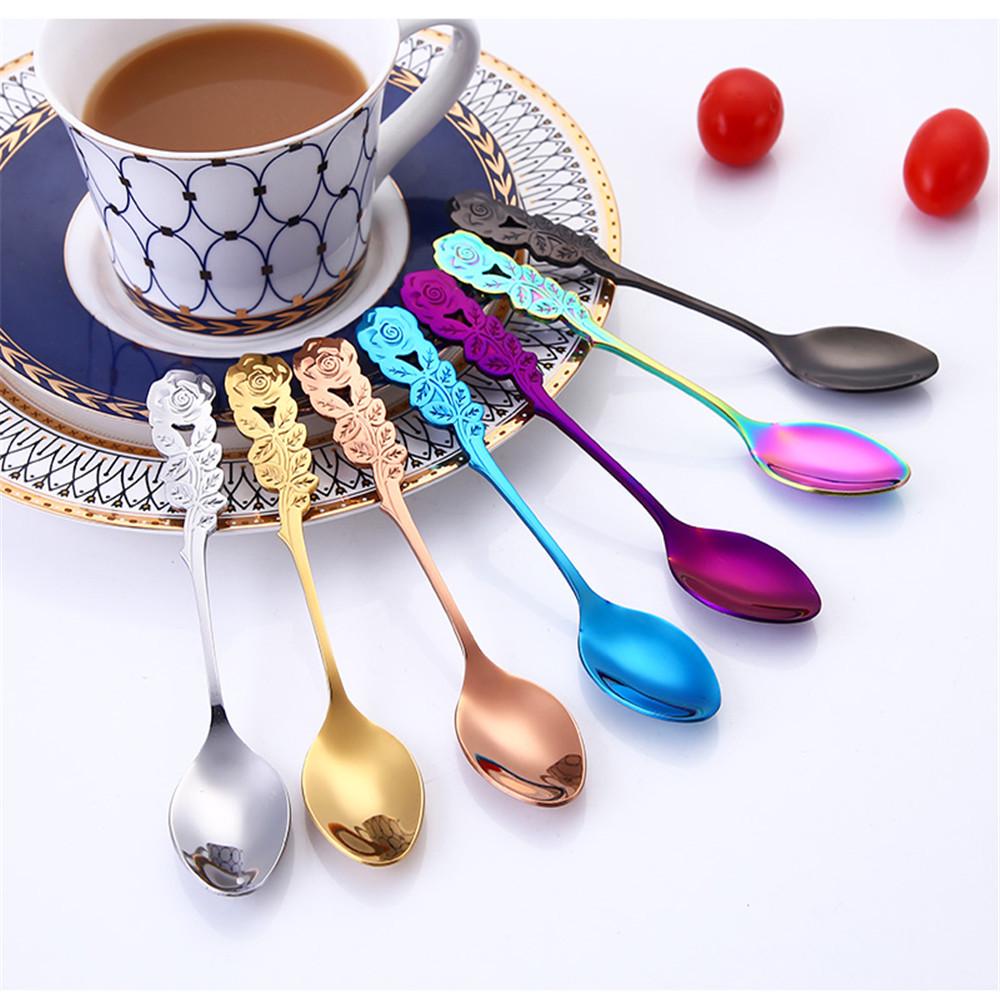Stainless Steel Flower Spoon Coffee Tea Spork Flatware Dessert Salad ...