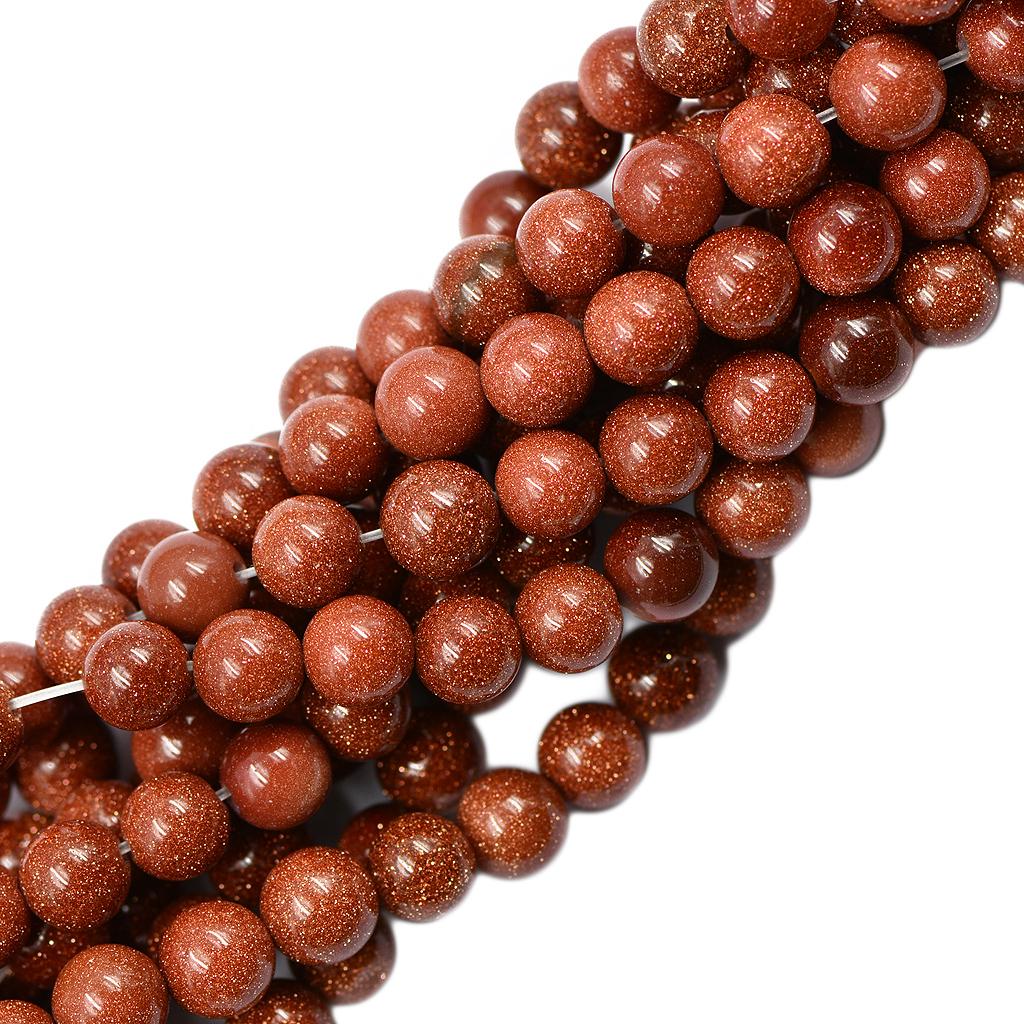 Buy 8mm Round Gold Sand Stone Gemstone Loose Beads DIY Jewelry Making ...