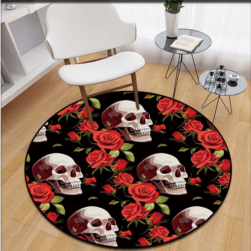 Cheap Psychedelic Skull Printed Round Rug Tarot Mandala Witchcraft Room ...