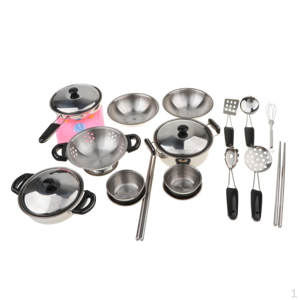 Cheap 20 Pieces Stainless Steel Cookware Set Kitchen Pretend Play Kids ...