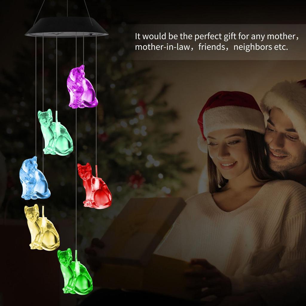 Buy Solar Cat Wind Chimes Light LED Color Changing Lamp Decor Night ...