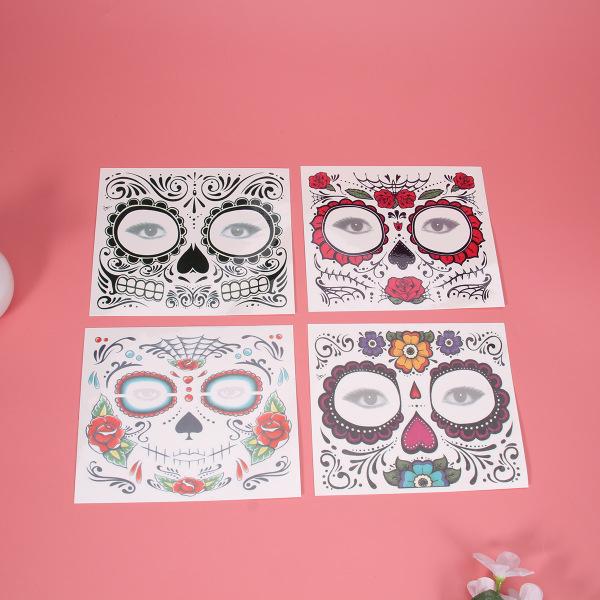 16 Sheets Facial Stickers Skull Halloween Quirky Tattoo Decal Face ...