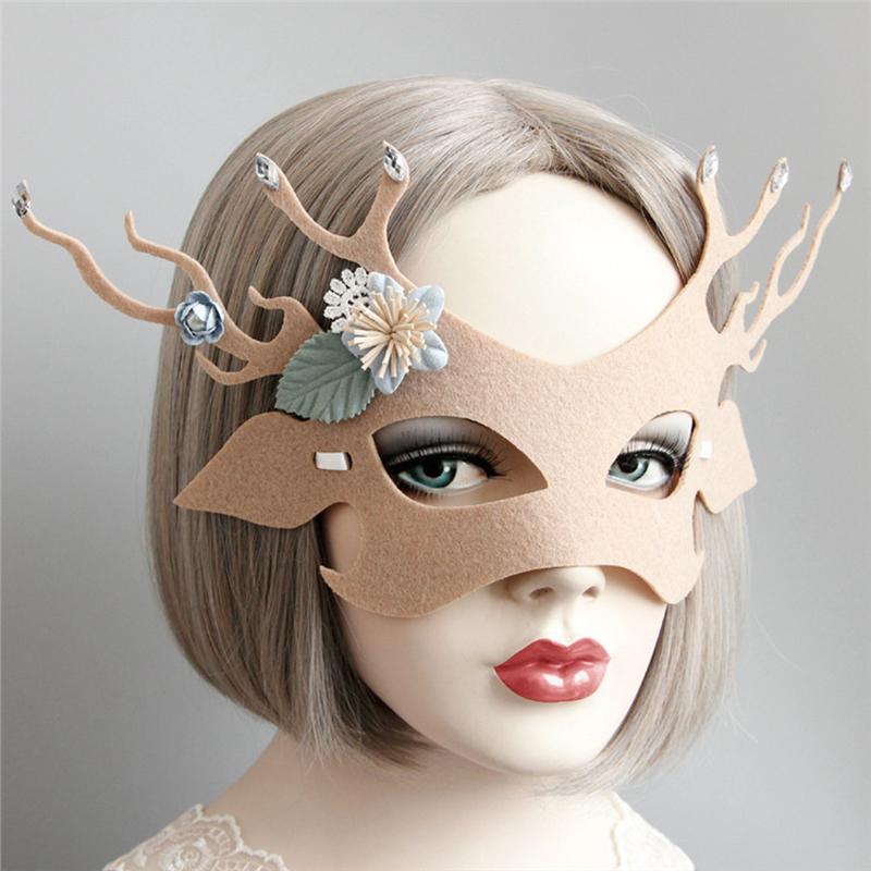 Half Face Mask Elk Animal Masks Halloween Christmas Carnival Princess ...