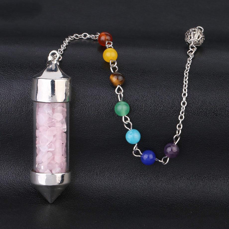 Buy Arrival 7 Chakra Wishing Bottle Pendulum Reiki Natural Chip Stone ...