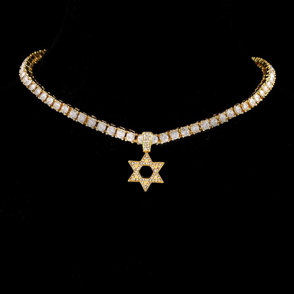 Satın alın Six-pointed Star Pendant Necklace Men Iced Out Tennis Chain ...
