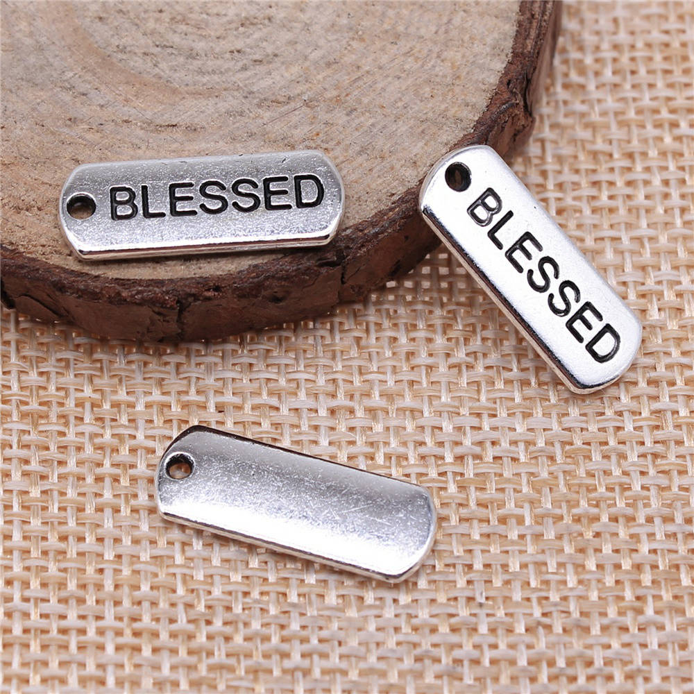 Buy Antique Silver Color Blessed Tag Charms 21x8mm Brand: WYISYWG ...