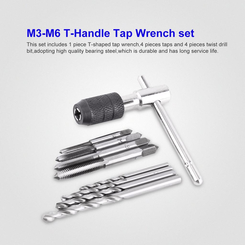 9Pcs/set M3-M6 T-Handle Screw Thread Taps Reamer Wrench with Twist ...