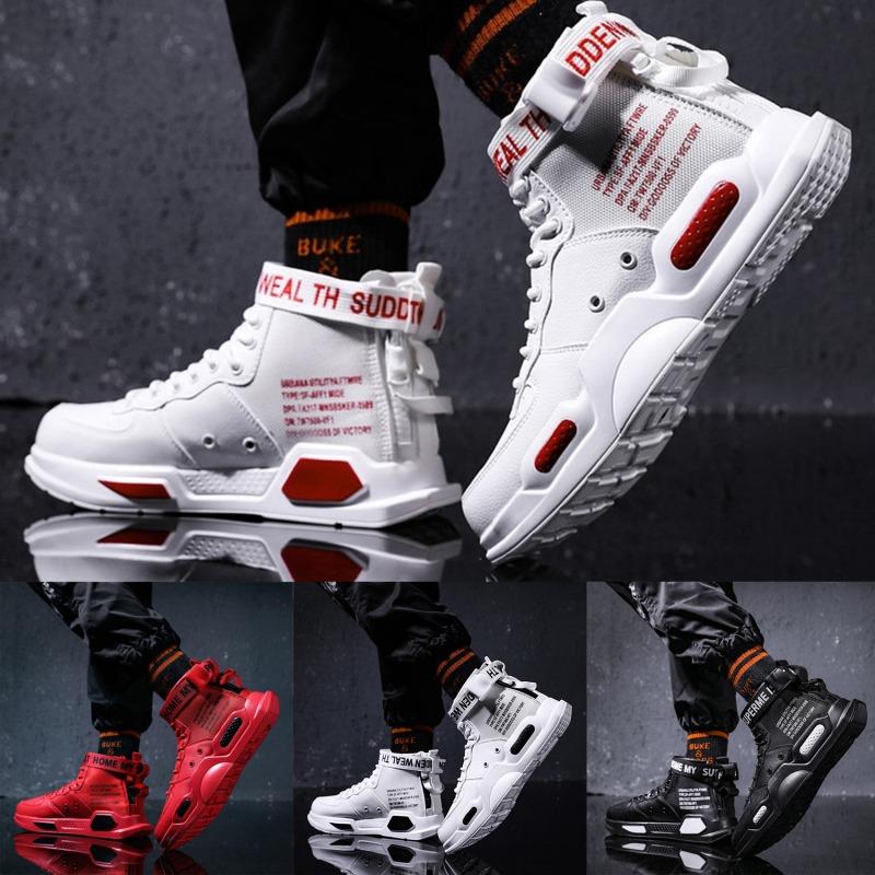 Buy Men 'S High Top Fashion Leather Sneakers Trend Comfortable Man ...