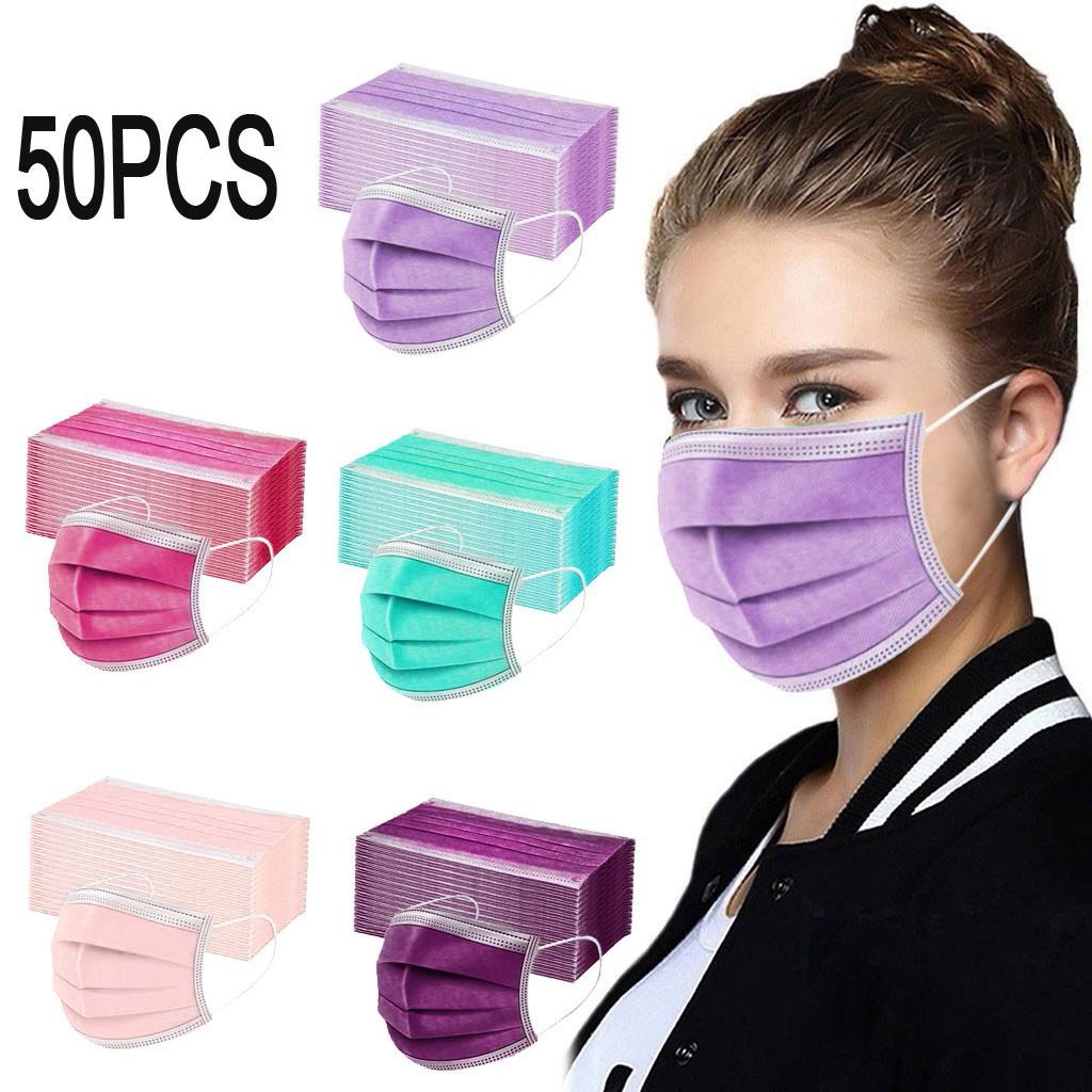 Buy 50PCS Women Man Solid Mask Disposable Face Mask 3Ply Ear Loop Anti ...
