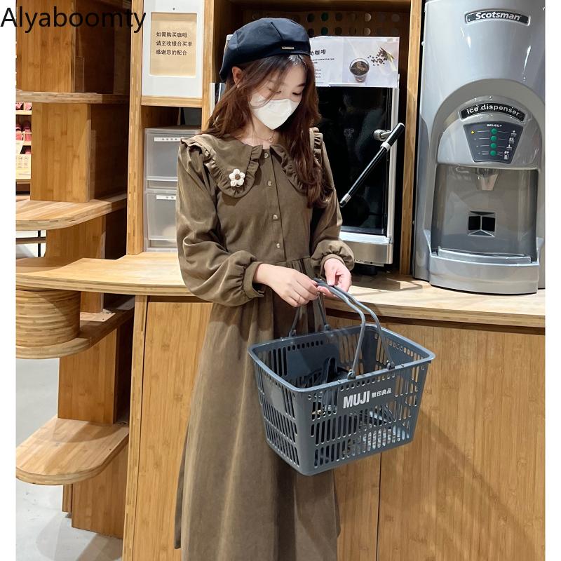 Buy Japanese Mori Girl Spring Autumn Women Loose Dress Peter Pan Collar ...