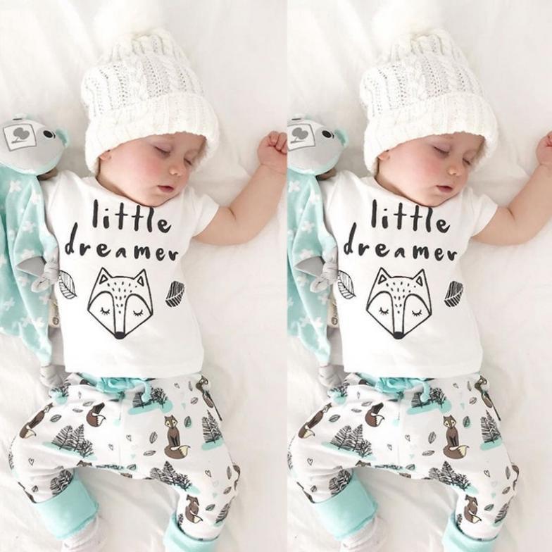 Buy Newborn Baby Boy Girls Short Sleeve Fox T-shirt+Pants 2pcs Outfits ...