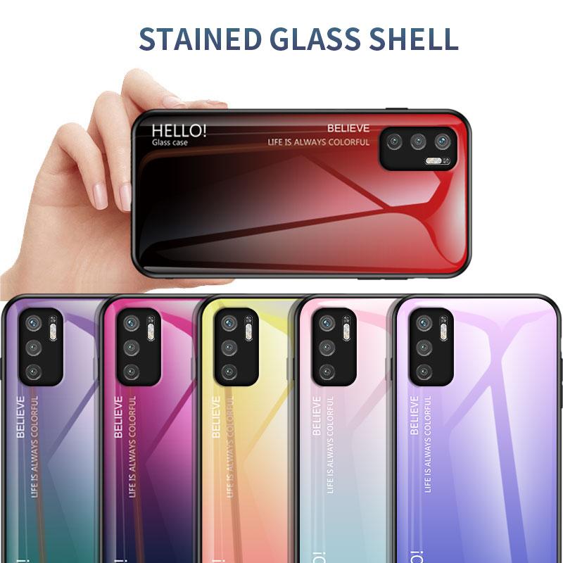 Luxury Gradient Color Tempered Glass Phone Case Back Cover For Xiaomi Poco X3 NFC Mi 11T 10T 11 ...