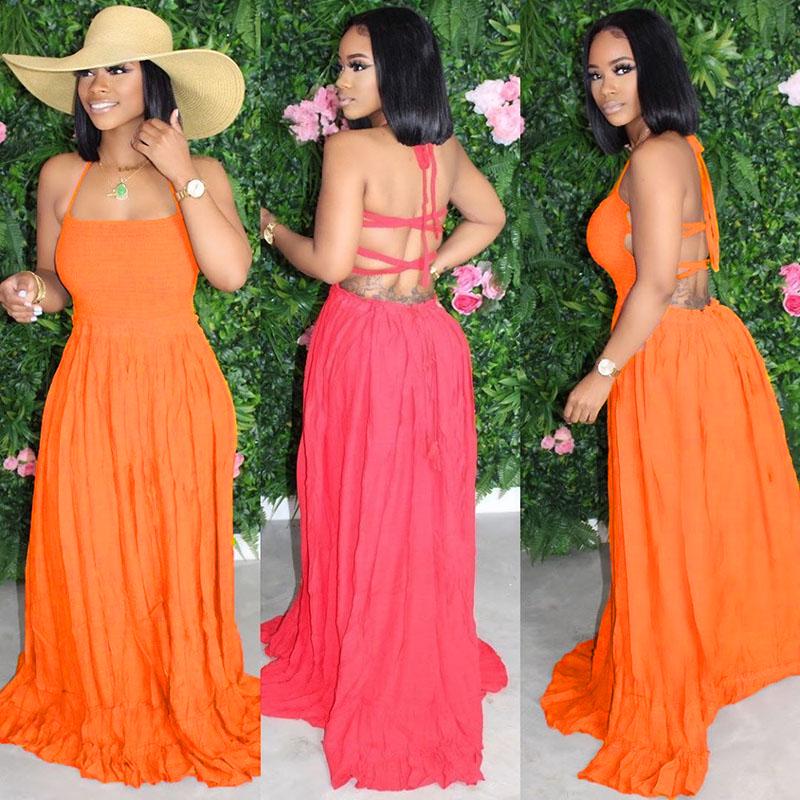 Buy Summer Beach Dresses Women Sundress 2020 Sexy Halter Backless Solid ...