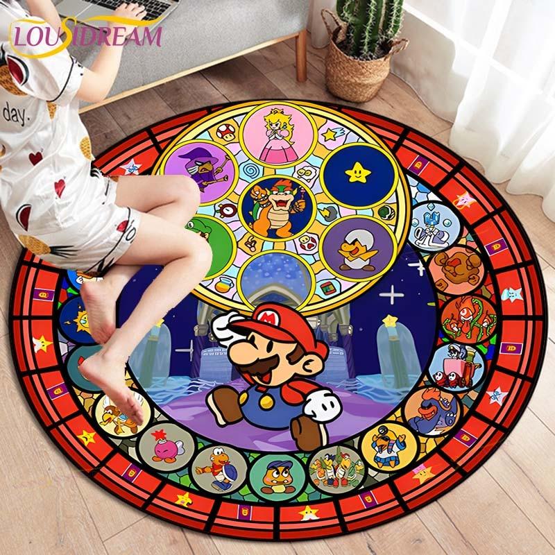 Cartoon Mario Bros Round Carpets for Living Room Rugs Soft Flannel ...