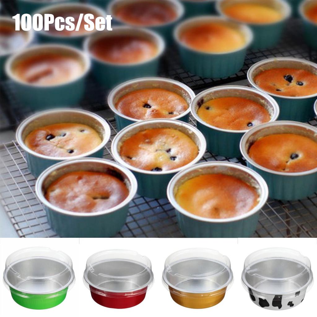 Buy 100Pcs 150Ml Aluminum Foil Round Baking Cup Cupcake Mold Bakeware ...