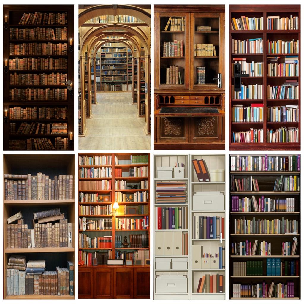 3D Vintage Bookshelf Door Stickers Library Bookcase Home Bedroom ...