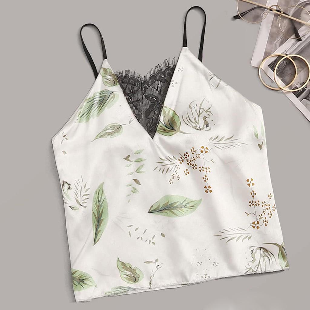 Buy Women Satin Silk Bowknot Printing Camisole Shorts Set Sleepwear