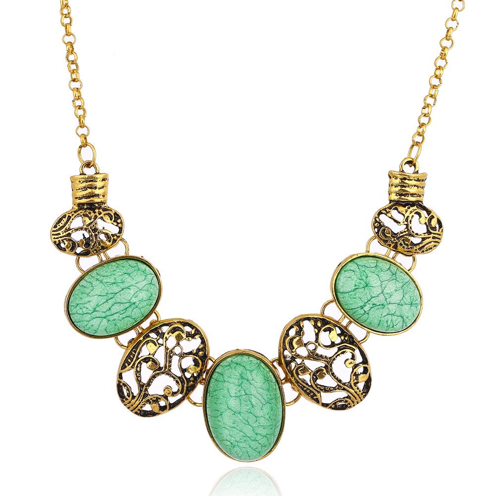 Buy XY Individuality hollow oval gemstone necklace retro female ...