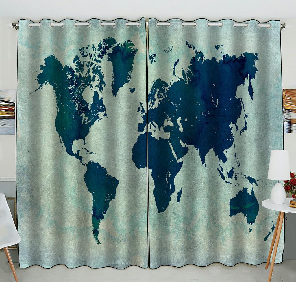 Buy Watercolor Vintage World Map Window Curtain 52x84inch/130x210cm Two ...