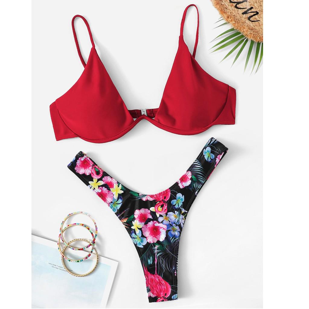 Padded Bra Beach Bikini Set Swimsuit Swimwear Women Print Push-Up ...