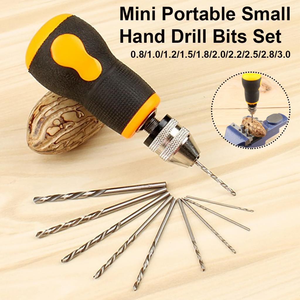 Buy Mini Portable Small Hand Drill Bits Set With 10PCS Drill Bits 0.8/1 ...