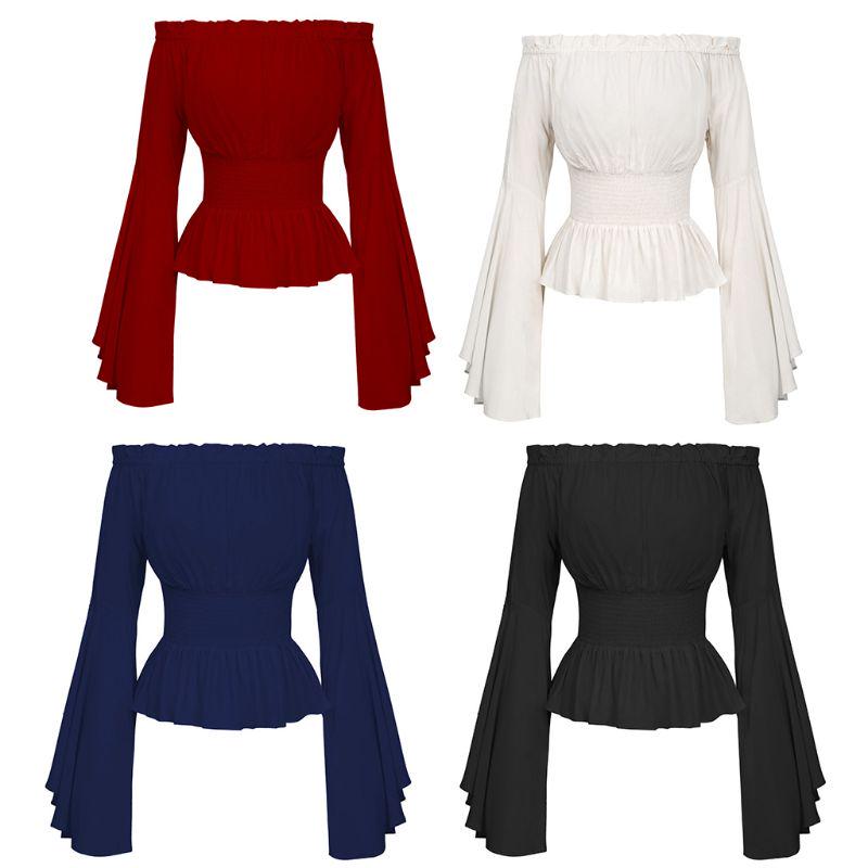Buy Gothic Renaissance Blouse Flare Sleeves Ruffles Off Shoulder Corset ...