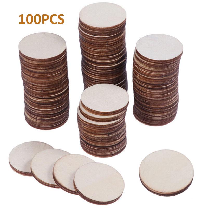Buy Pdtoweb 100Pcs Unfinished Wooden Discs Craft Wood Piece ...