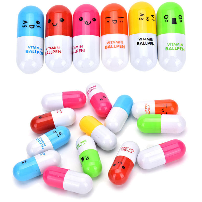 Smiling Face Pill Shape Ballpoint Pen Cute Cartoon Favor Retractable ...