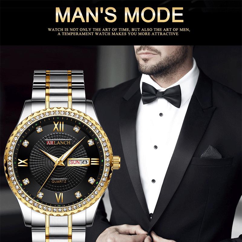 Buy ARLANCH Fashion Diamond Men Watches Top Brand Luxury Gold Black ...