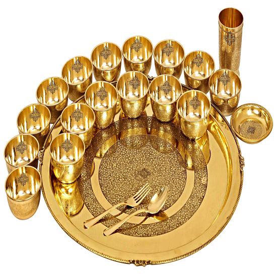 Buy Brass Thali Dinner set of 21, Mughlai Style, Embossed Design ...