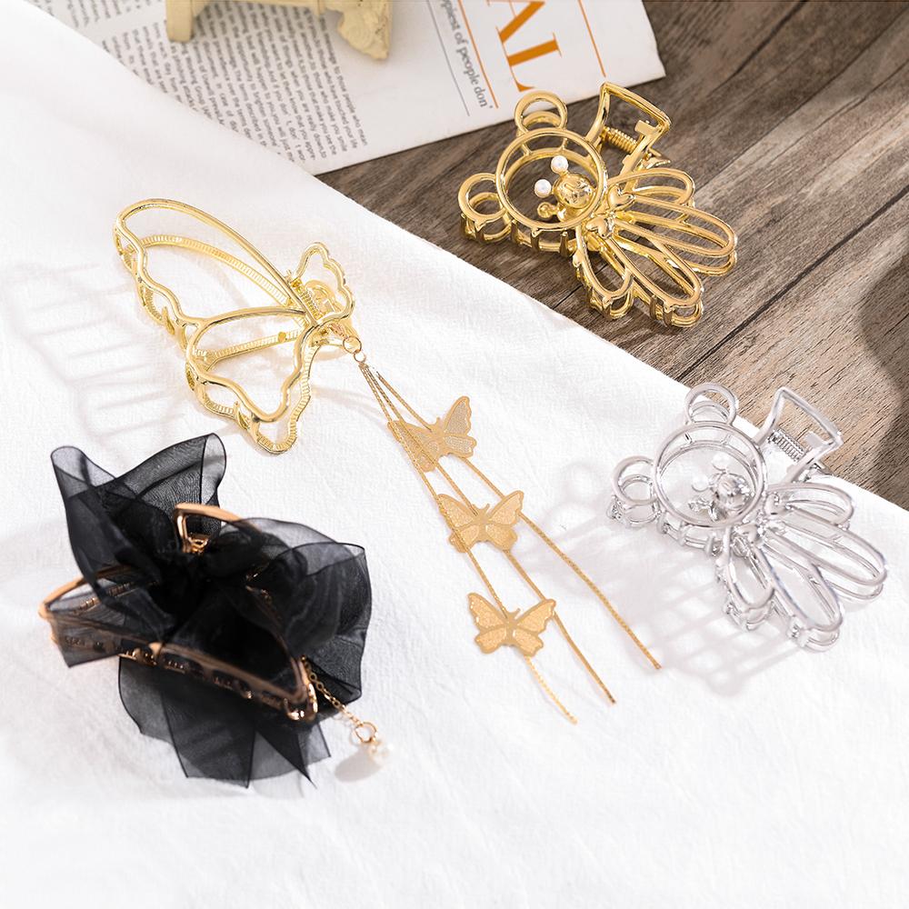 Buy Metal Bear Butterfly Hollow Hair Claw Elegant Ponytail Holder Hair ...