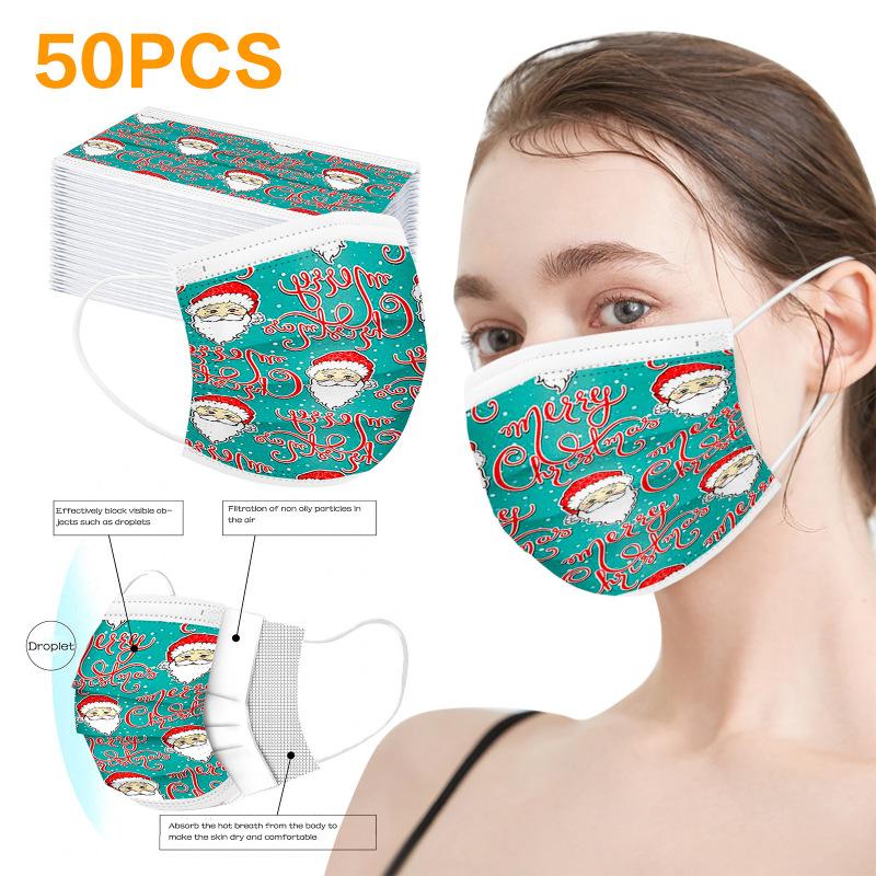 Buy 50 Pcs/pack Masks Three-layer Meltblown Christmas Printed ...