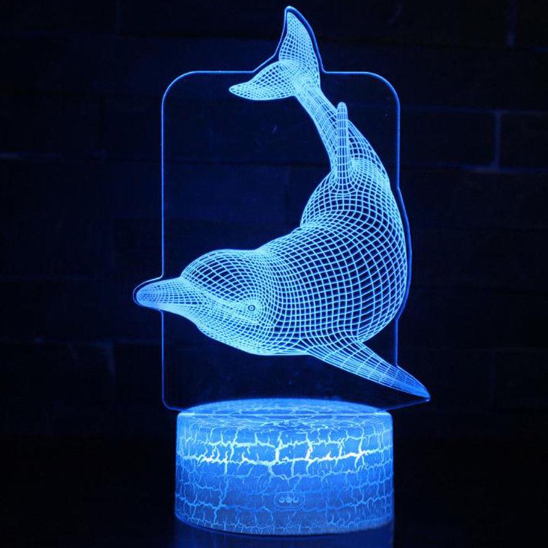 3D Dolphin Night Lights Colorful Creative LED Visual Touch Art Lamp for ...