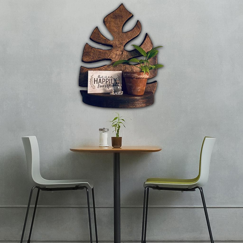 Buy Wooden Monstera Shelf Wall Mounted Photo Frame Candle Book Storage ...