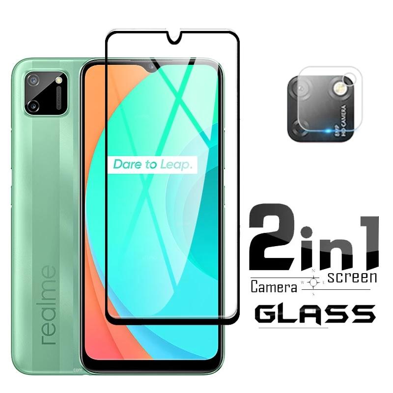 2 in 1 Glass For OPPO Realme C17 C3 C12 Screen Protector For OPPO Realme C11 C 11 C15 C 17 Full ...