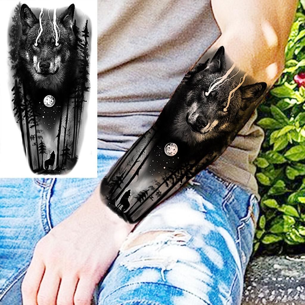 Black Scary Rose Flower Gangster Temporary Tattoos For Women Men Wolf Lion Pirate Skull Fake ...