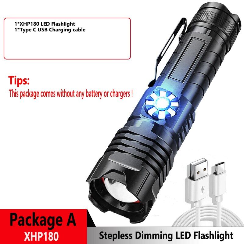 Powerful Stepless Dimming LED Flashlight 5000mAH USB Work Light 5Modes ...