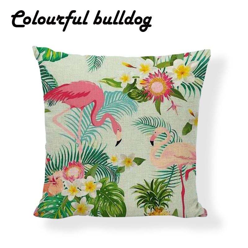 Pink Flamingo Cushion Cover Tropical Rain Forest Plant Geometric Black ...
