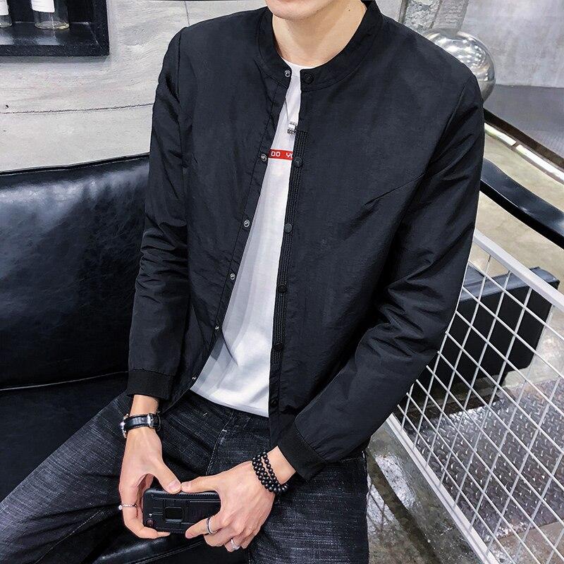 Buy Men Jacket Casual Solid Color Stand Collar Single Breasted Coats ...